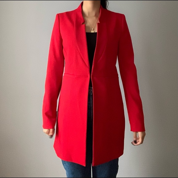 Zara | Jackets & Coats | Zara Long Red Blazer | Poshmark